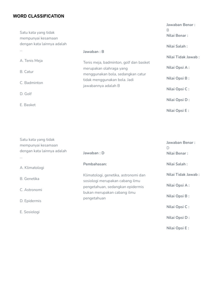 Klasifikasi Kata: Temukan yang Berbeda | PDF