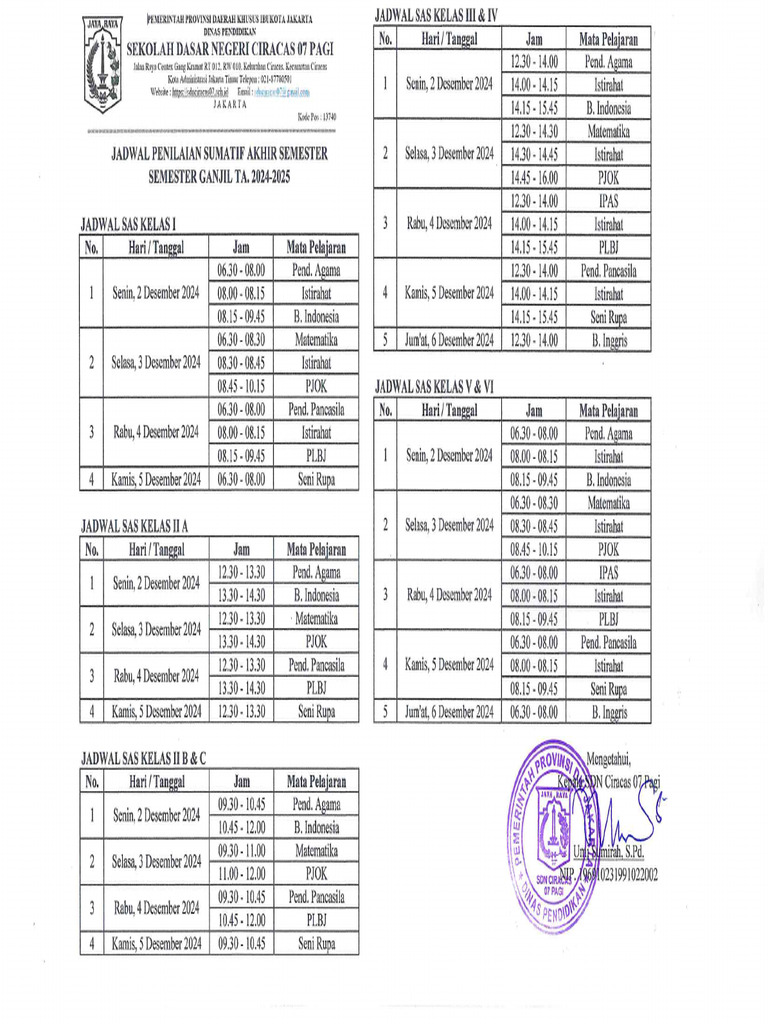 Jadwal Sas Ganjil 24-25 | PDF
