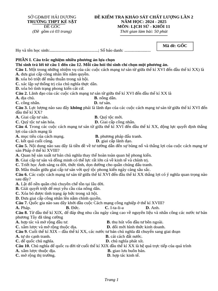 KSCL L2 - Lịch sử 11 - Giang Thị Thuỳ Dương | PDF