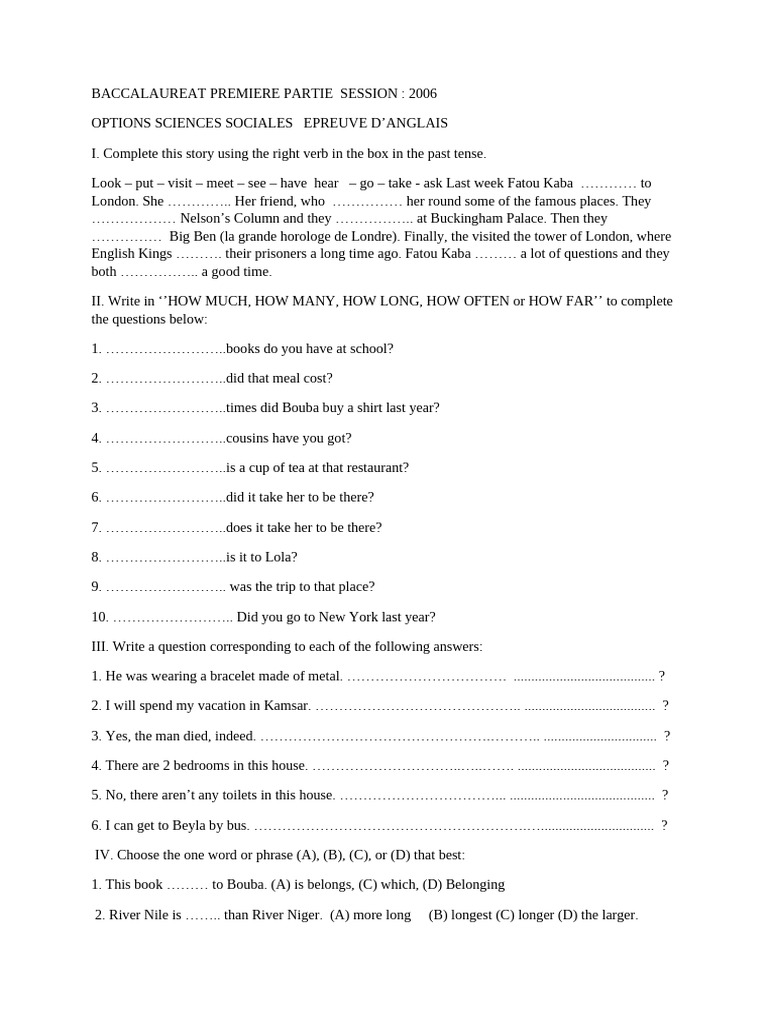 English Exam Practice for Baccalaureate | PDF | Cost Of Living ...