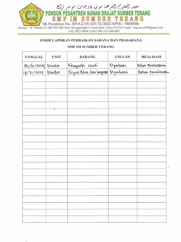 8.4.D. Form Perbaikan Sarpras | PDF