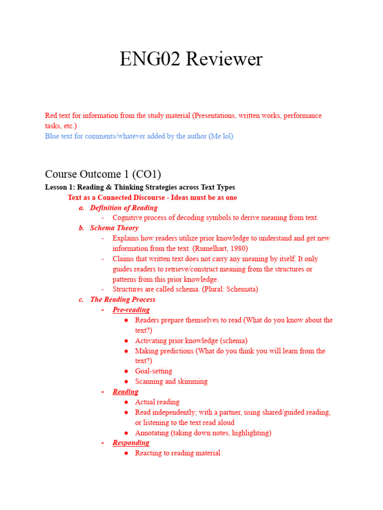 ENG Reviewer | PDF | Schema (Psychology) | Theory