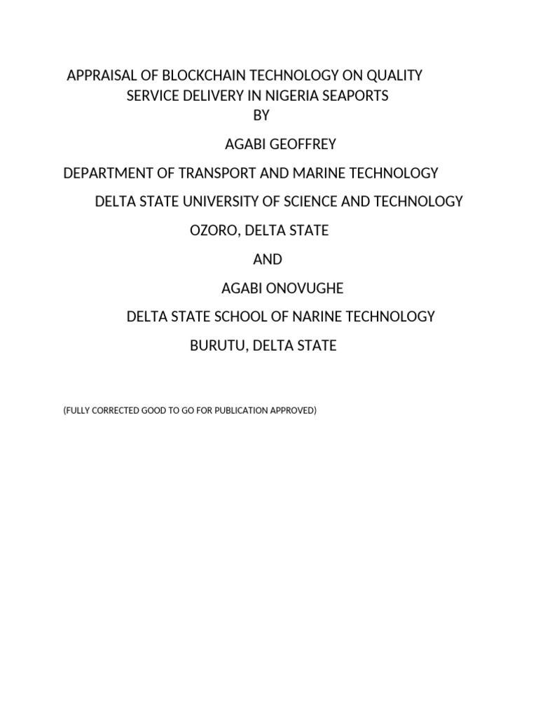 ASSESSMENT OF OF BLOCKCHAIN TECHNOLOGY (Agabi NEW WORK) | PDF ...