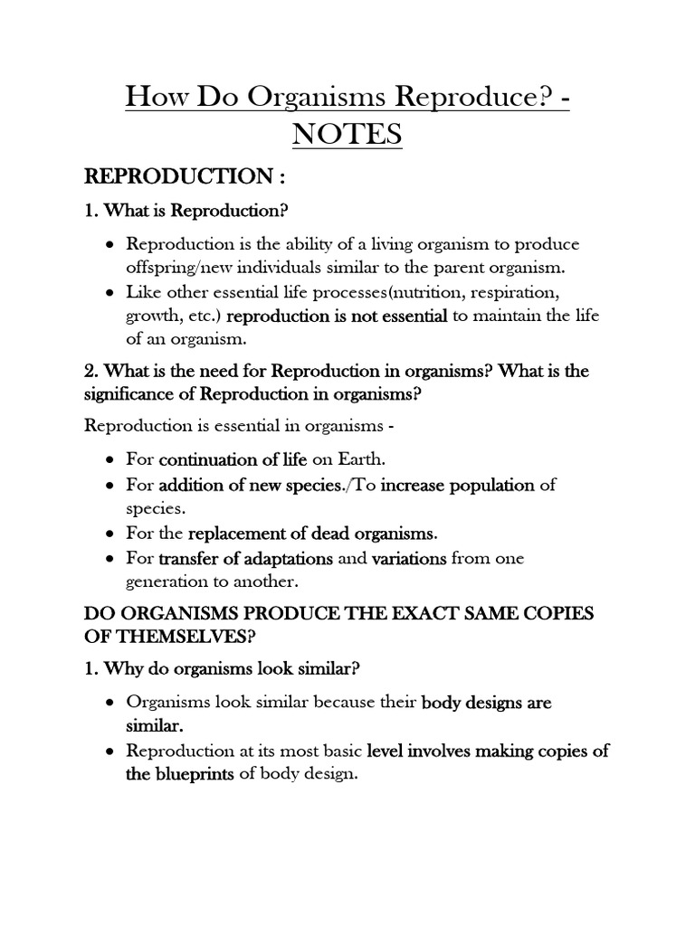 How Do Organisms Reproduce (Asexual Reproduction) - NOTES | PDF ...