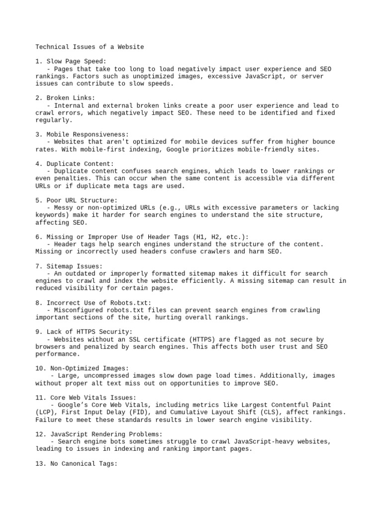 Technical Issues Website | PDF | Search Engine Optimization | Indexes