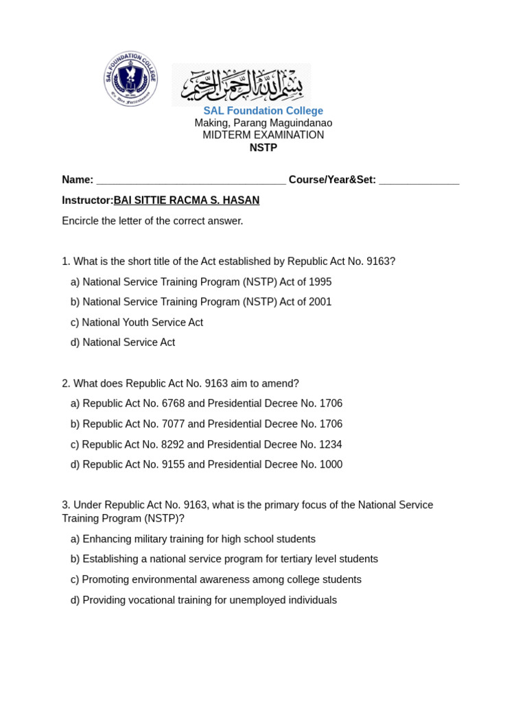 NSTP-MIDTERM-EXAM | PDF | Leadership | Transformational Leadership