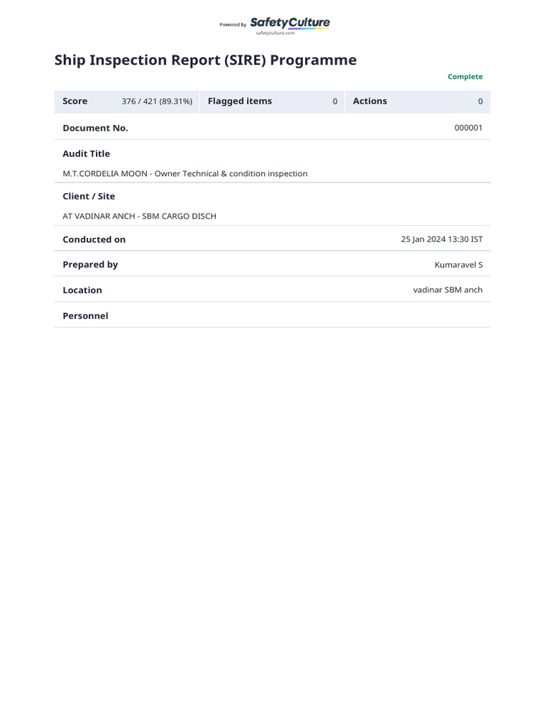 Ship-Inspection-Report-(SIRE)-Programme - MT CORDELIA MOON | PDF | Oil ...