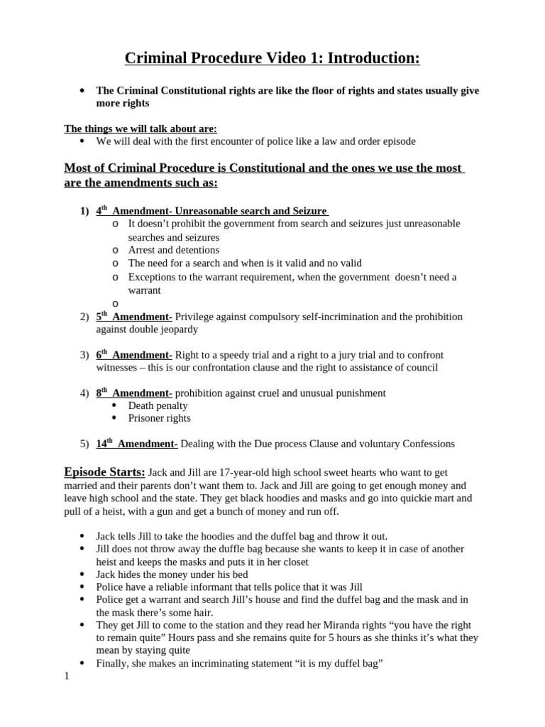 Criminal Procedure Video Notes | PDF | Reasonable Suspicion | Probable ...