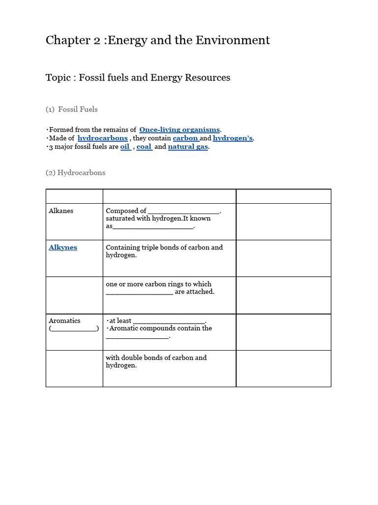Answer of Topic Fossil Fuels and Energy Resources | PDF