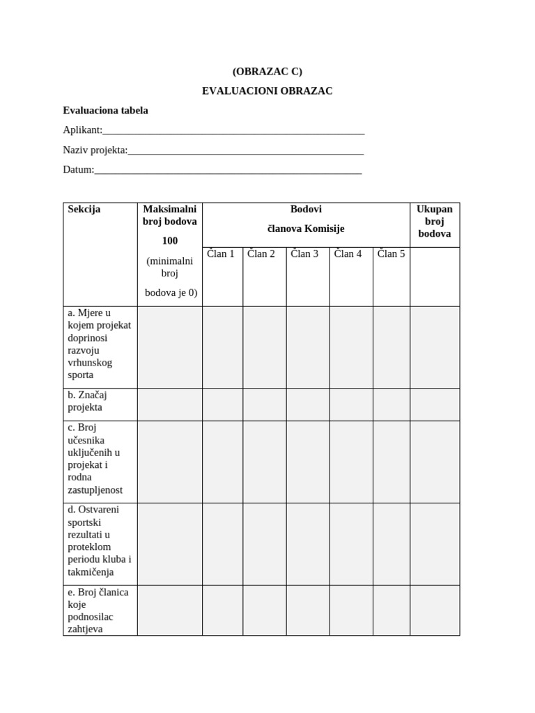 OBRAZAC C Bosanski | PDF