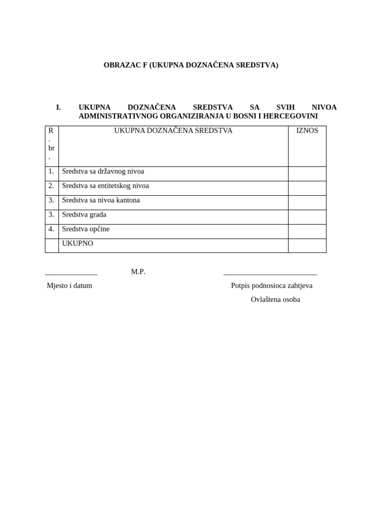 OBRAZAC F Bosanski | PDF