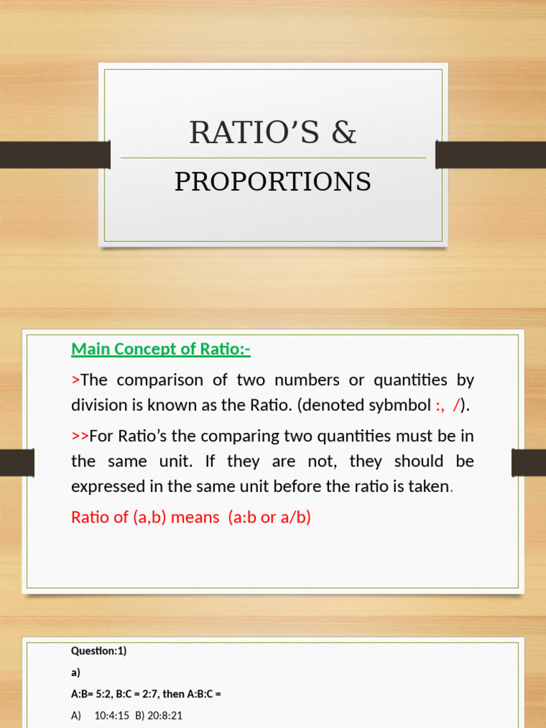 Ratio's & Proportions | PDF | Ratio | Currency