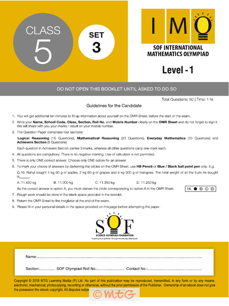 Class 5 Level 1 Logical & Mathematical Reasoning | PDF | Mathematics