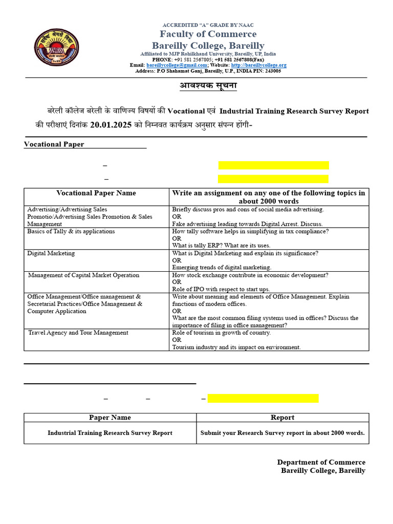 Notice Vocational Assignment and Industrial Project Report | PDF ...