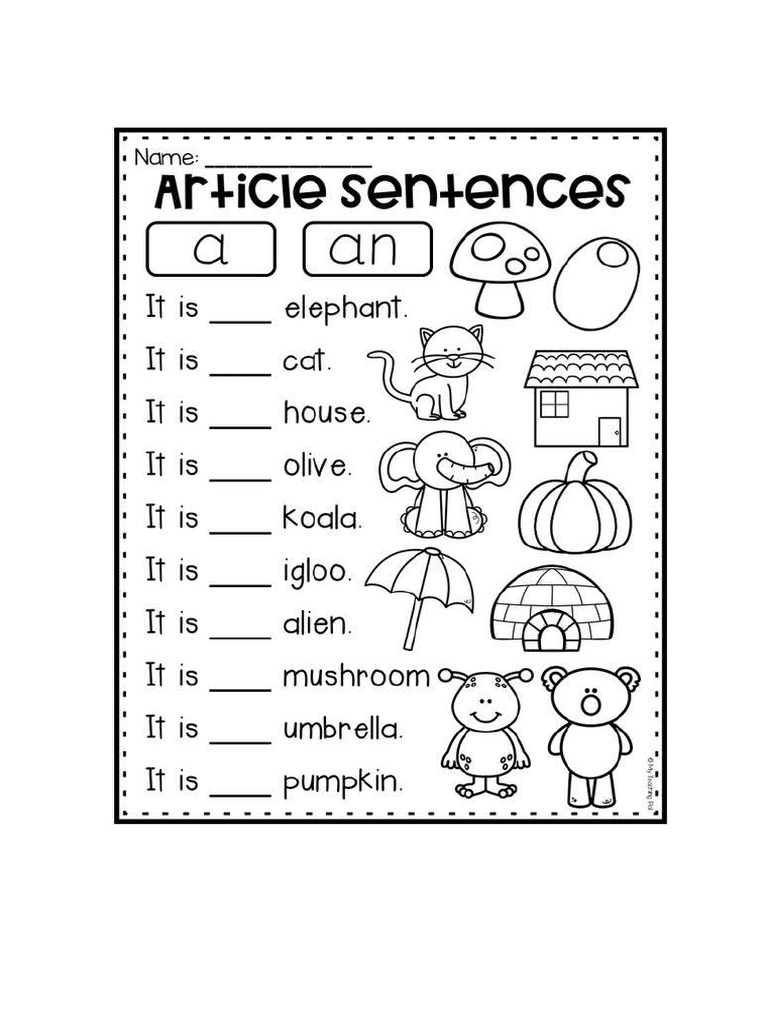 Article Worksheet Kindergarten | PDF