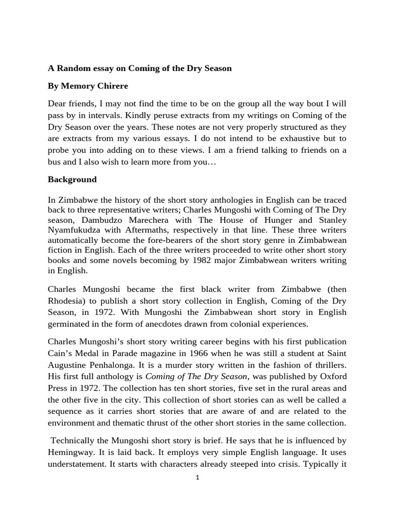 Analysis of Mungoshi's Dry Season Stories | PDF | Rhodesia | Zimbabwe