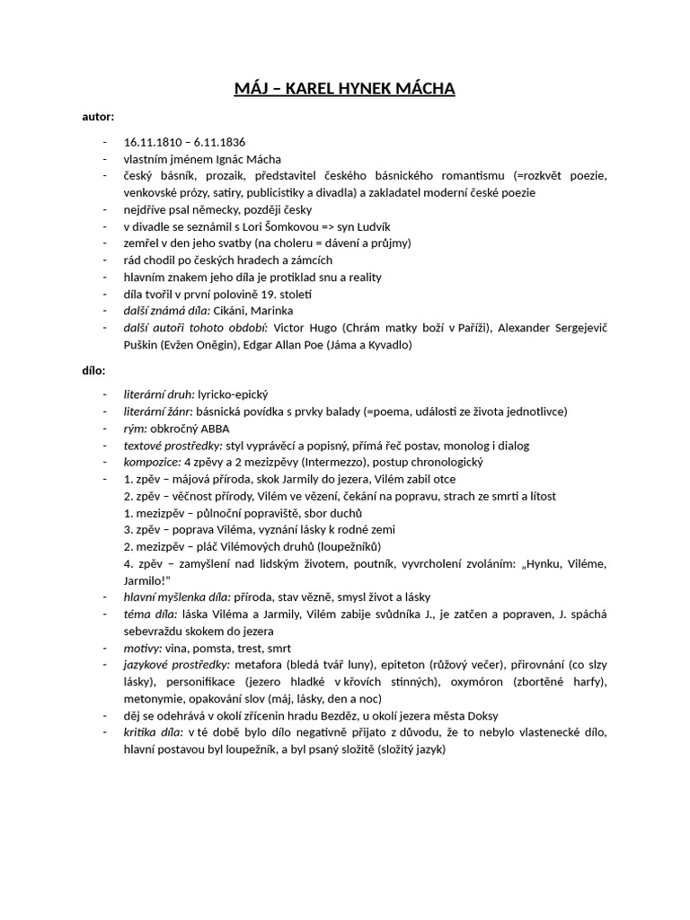 Máj - Karel Hynek Mácha: Autor | PDF