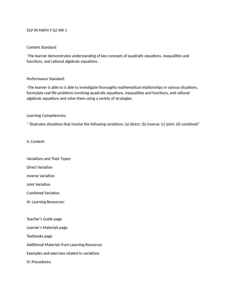 math9-q2-wk1 | PDF | Equations | Learning