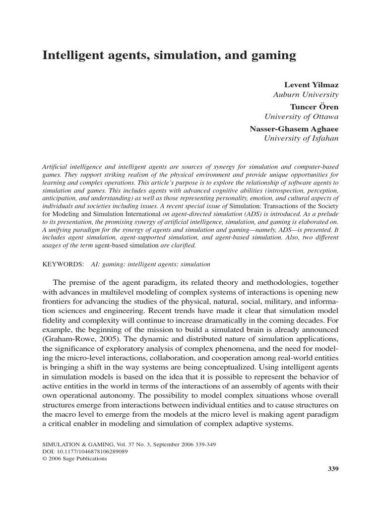 Intelligent_agents_simulation_and_gaming | PDF | Artificial Intelligence | Intelligence (AI ...