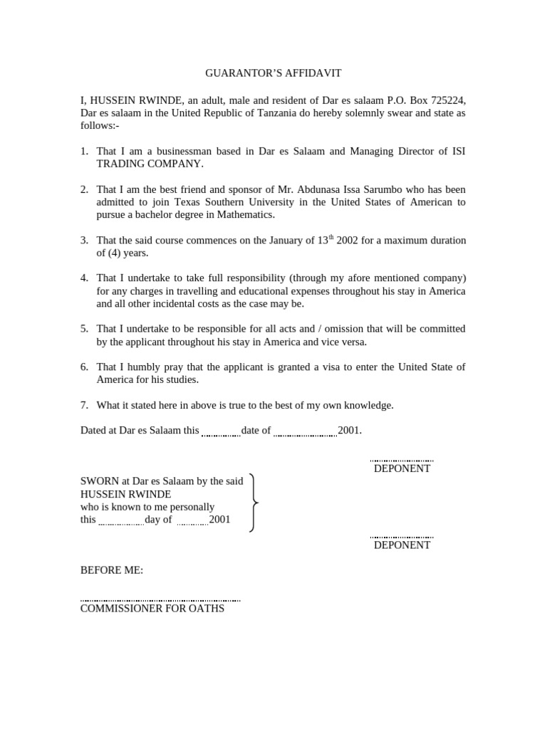 Guarantor's Affidavit | PDF