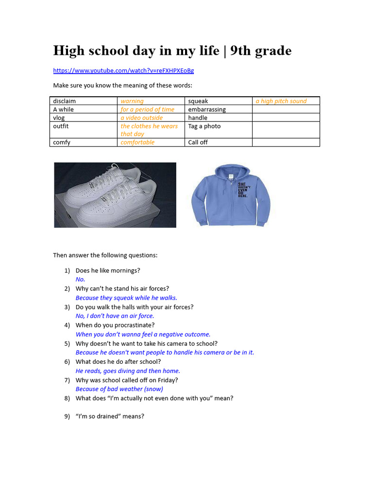 A Day in the Life of a 9th Grader | PDF