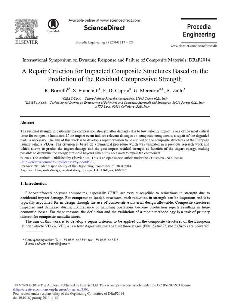 A Repair Criterion For Impacted Composite Structures Based o 2014 Procedia E | PDF | Strength Of ...