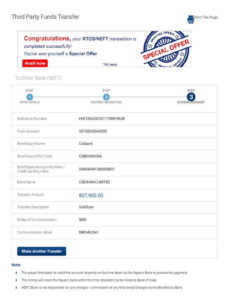 NEFT Transfer to CSB Bank Guide | PDF