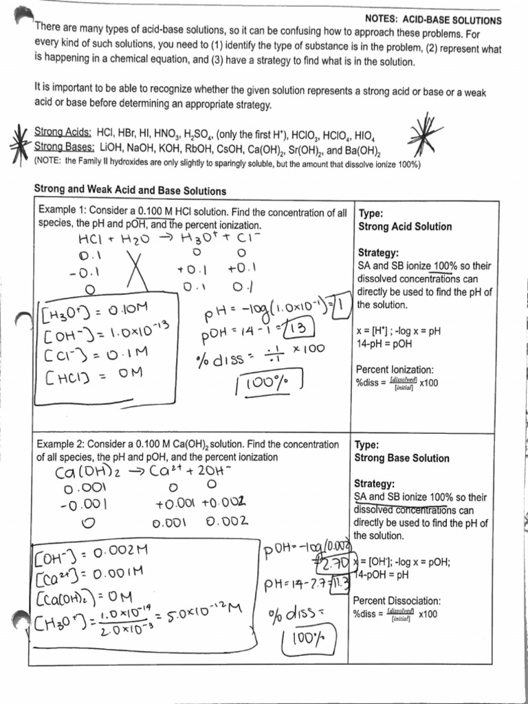 Acid-Base Solutions Notes | PDF
