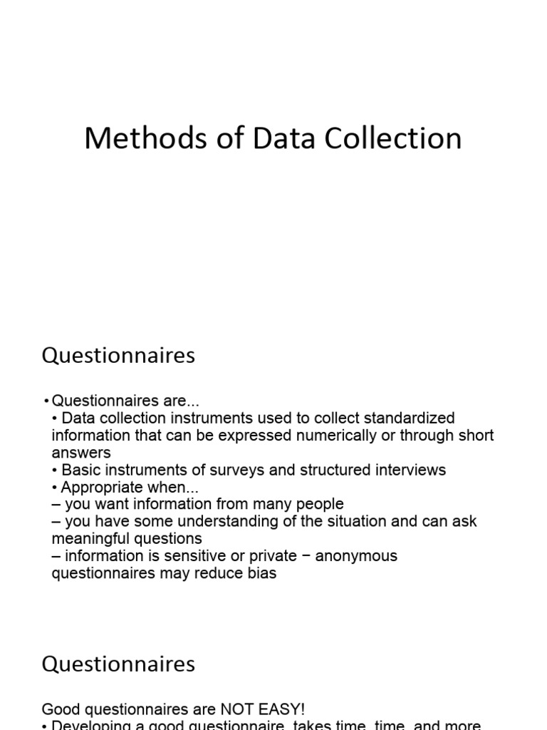 Methods of data collection.pptx | PDF | Survey Methodology | Questionnaire