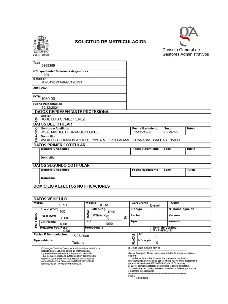 Ma Tricula de Jose Igel Hernndes Exs Periente 001 | PDF | Vehículo de motor