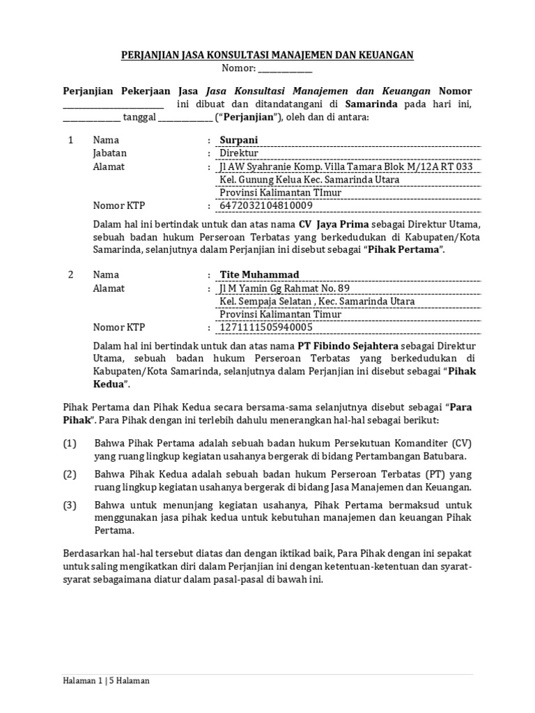 Draft Perjanjian CV Jaya Prima | PDF