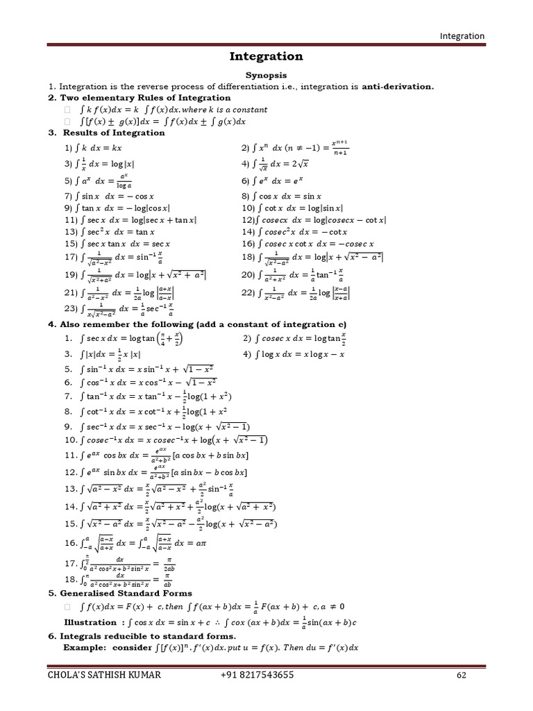 07 Integration 1 | PDF | Square Root | Integral