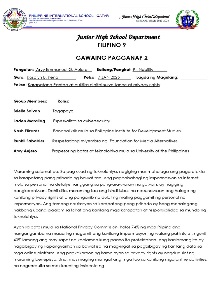 Aujero PT Filipino | PDF