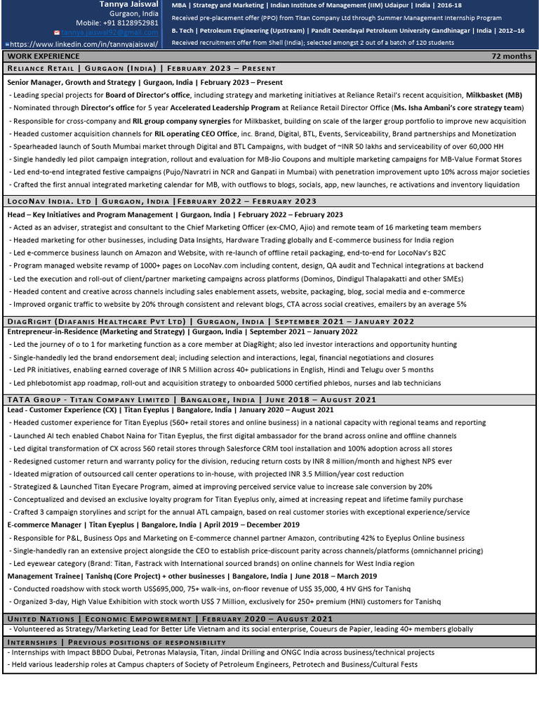 Tannya Jaiswal - Resume - Cleaned | PDF | E Commerce | Marketing