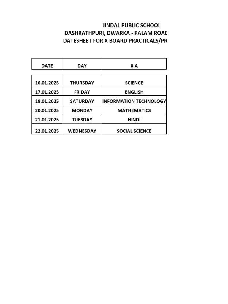 Class X Practicals Schedule | PDF