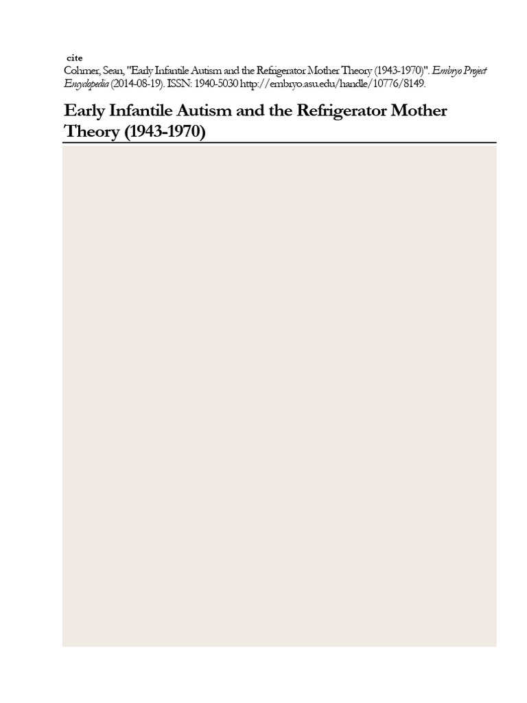 Early Infantile Autism and The Refrigerator Mother Theory | PDF ...