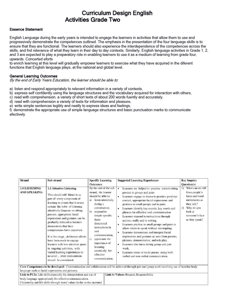 English Grade Three Curriculum Design | PDF