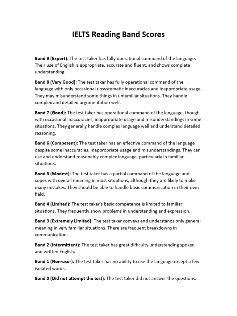 IELTS Reading Band Scores | PDF