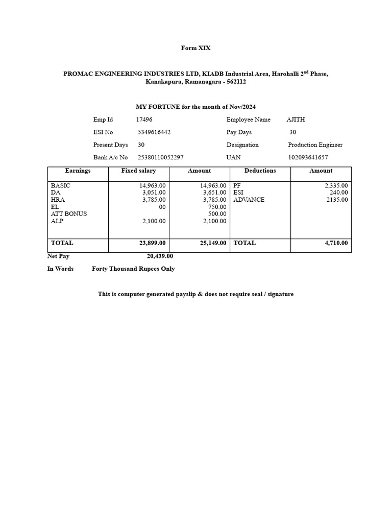 November 2024 Payslip for Ajith | PDF