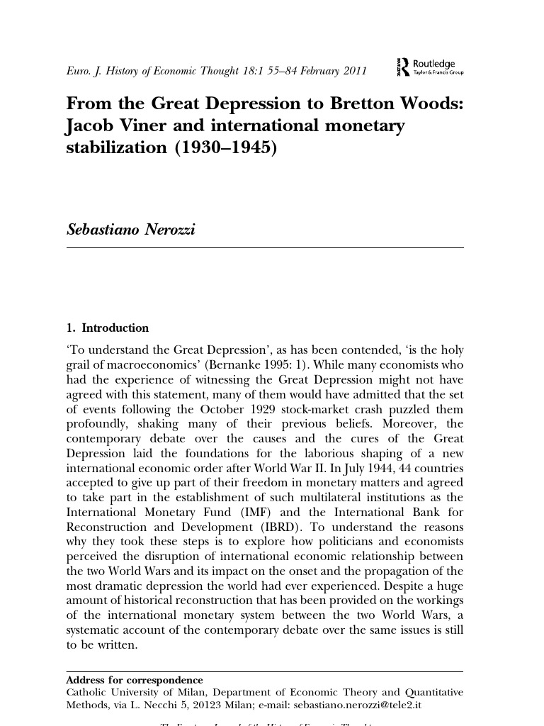 From The Great Depression To Bretton Woods: Jacob Viner and ...