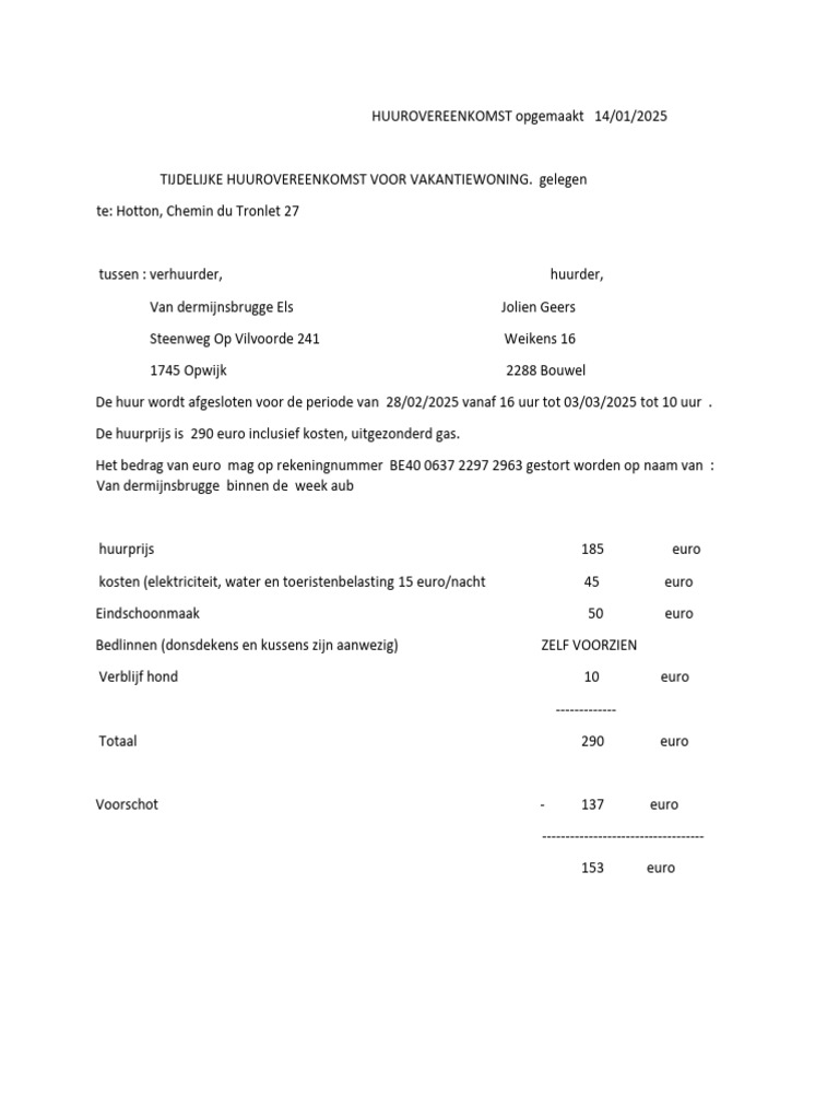 HUUROVEREENKOMST Jolien | PDF