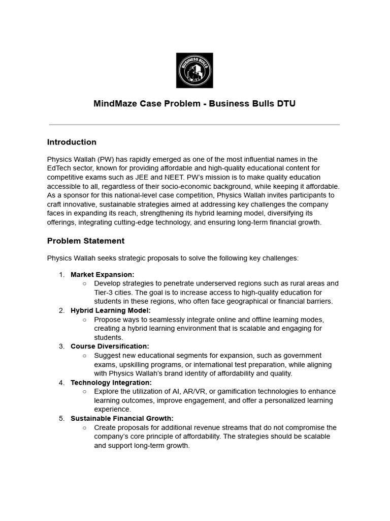677d3073b8fd7 MindMaze Case Problem - Business Bulls | PDF ...