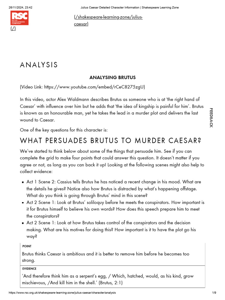 Julius Caesar Detailed Character Information _ Shakespeare Learning ...