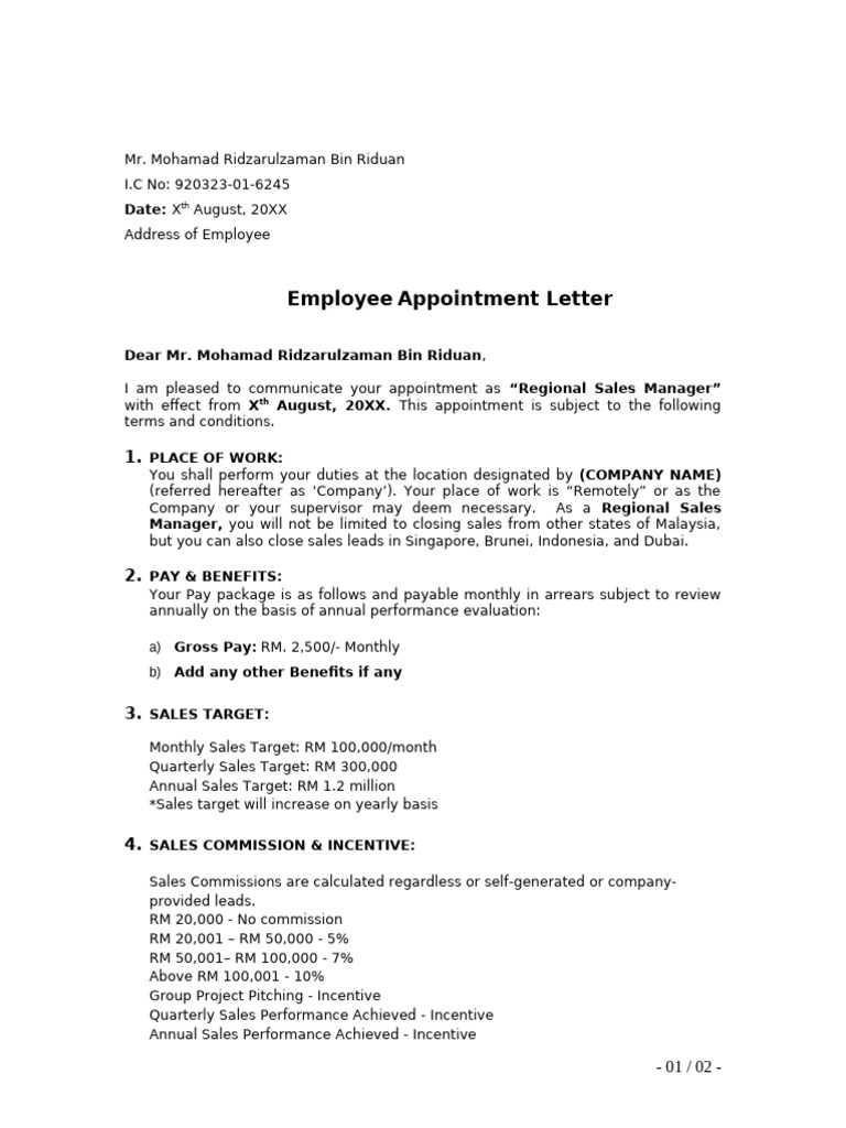 Sale Appointment letter | PDF | Employment | Business