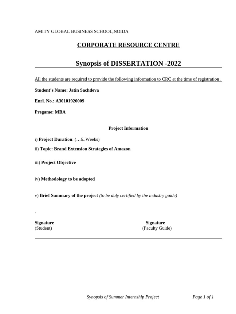 Synopsis Format | PDF