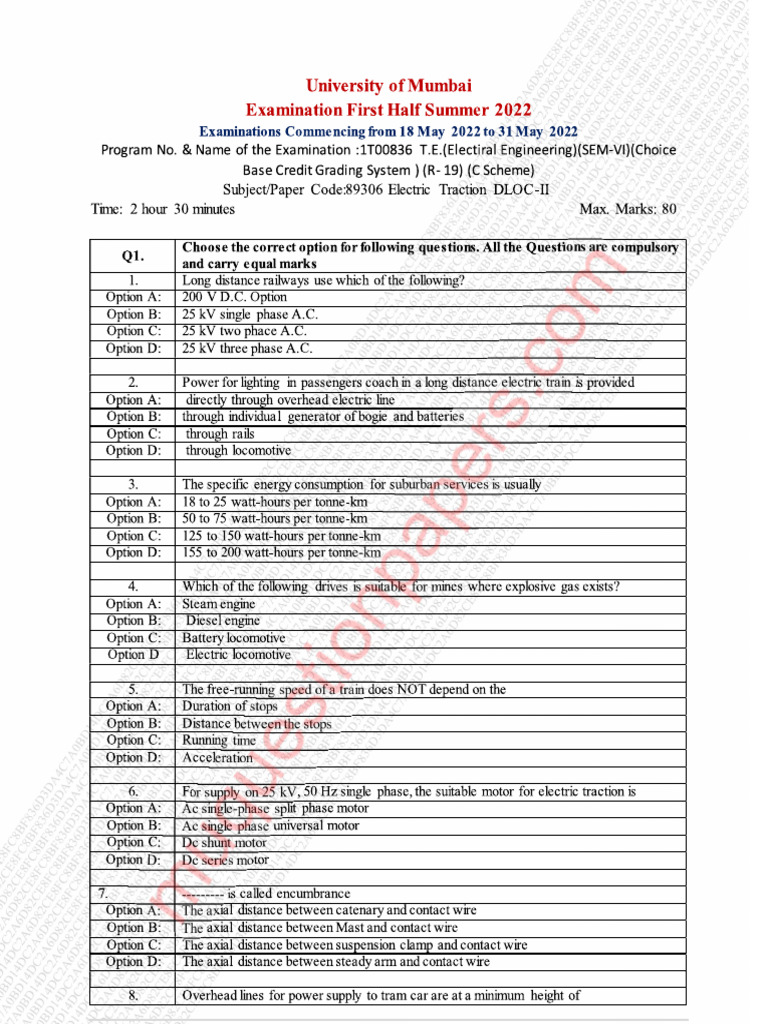 Be Electrical Engineering Semester 6 2022 May Electric Tractionrev 2019 c Scheme | PDF