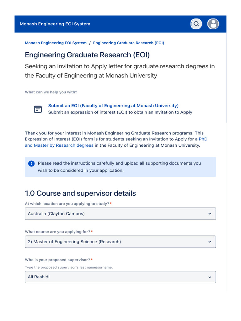 Monash Engineering EOI Submission Guide | PDF | Bachelor's Degree ...