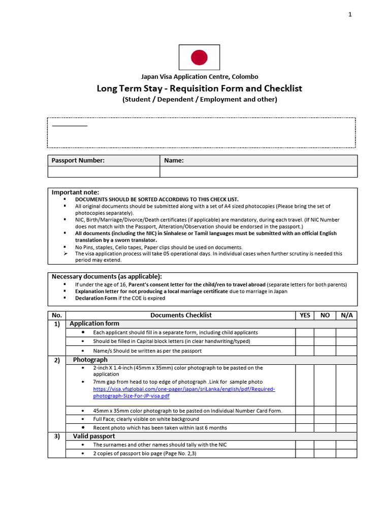 Long Term Documents Requisition Checklist - New | PDF | Passport | Travel Visa