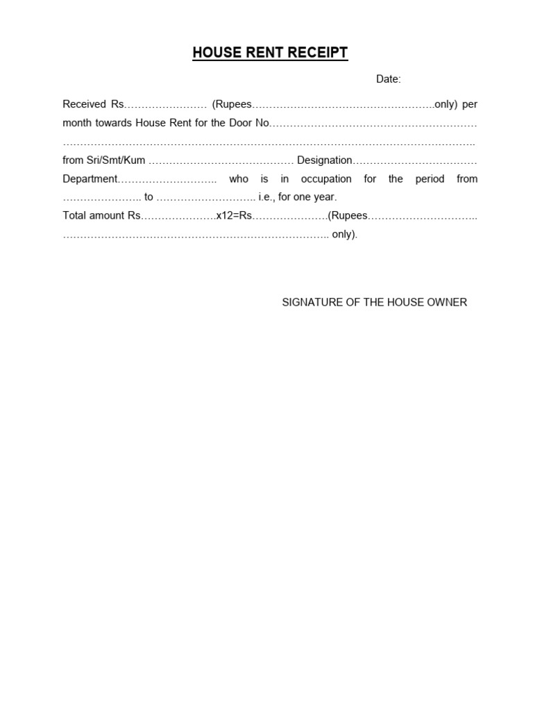 House Rent Receipt Template | PDF