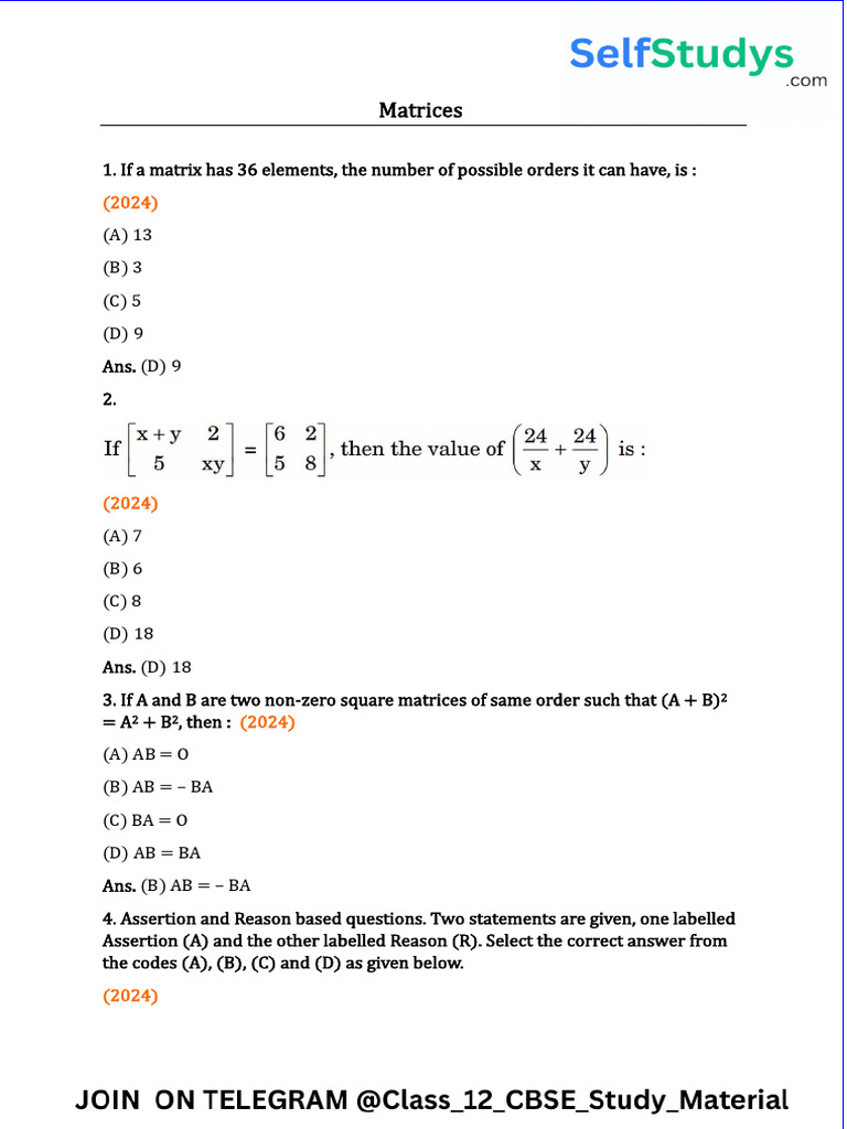 Matrices 12 Pyq (1) | PDF